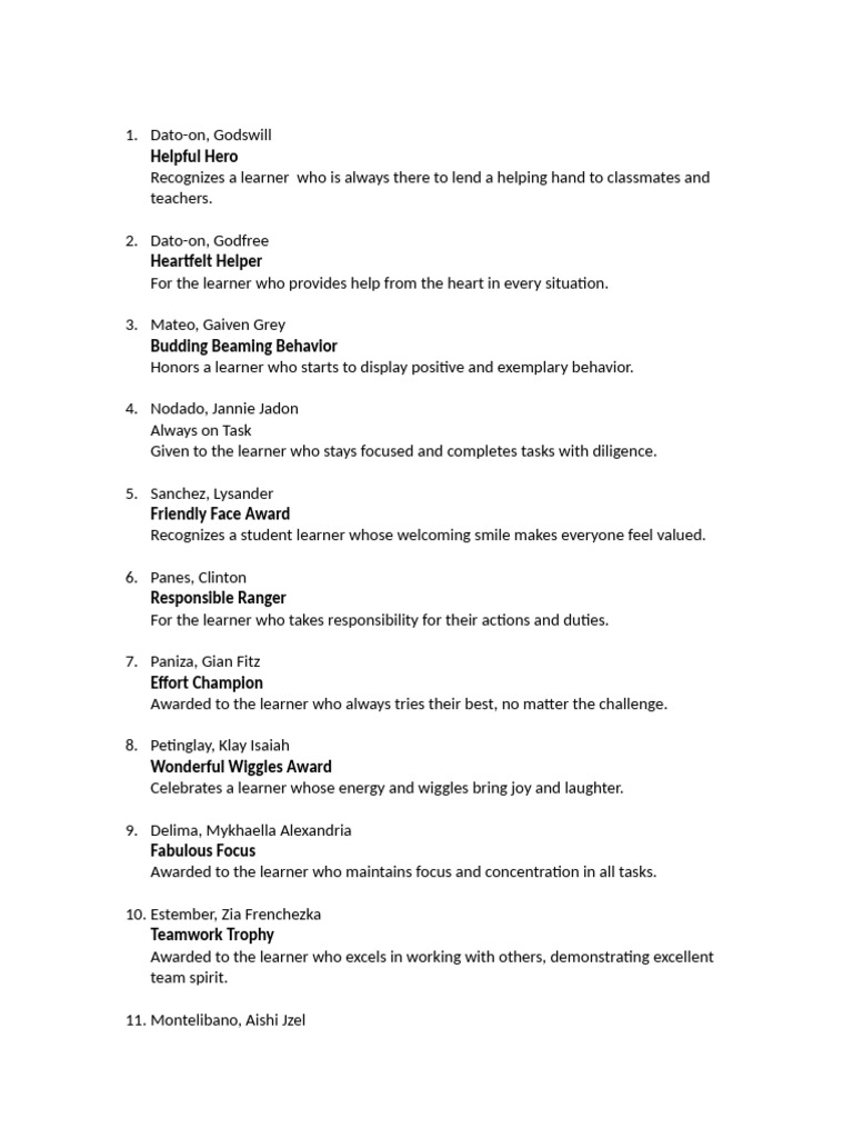 Student Awards for Positive Behavior | PDF