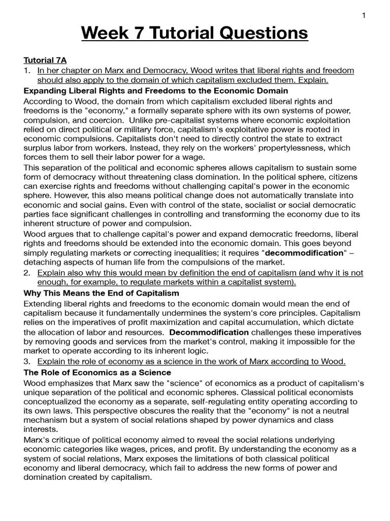 Reading Questions Week7 | PDF | Capitalism | Economics