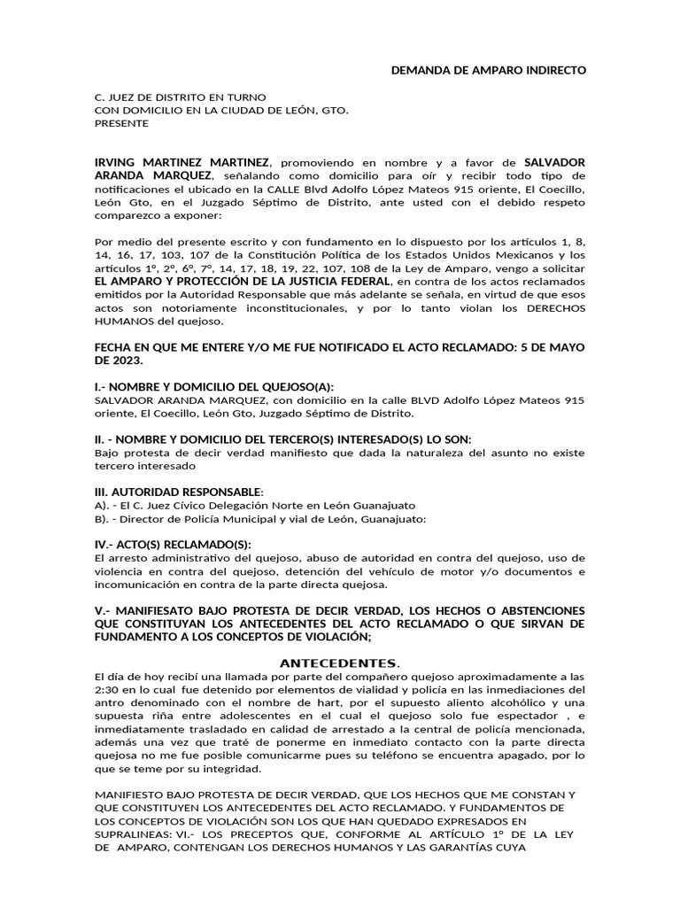 Modelo Amparo | PDF | Debido al proceso | Justicia