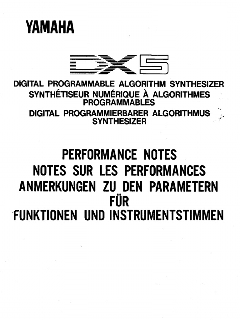 Yamaha DX5 Performance Notes | PDF