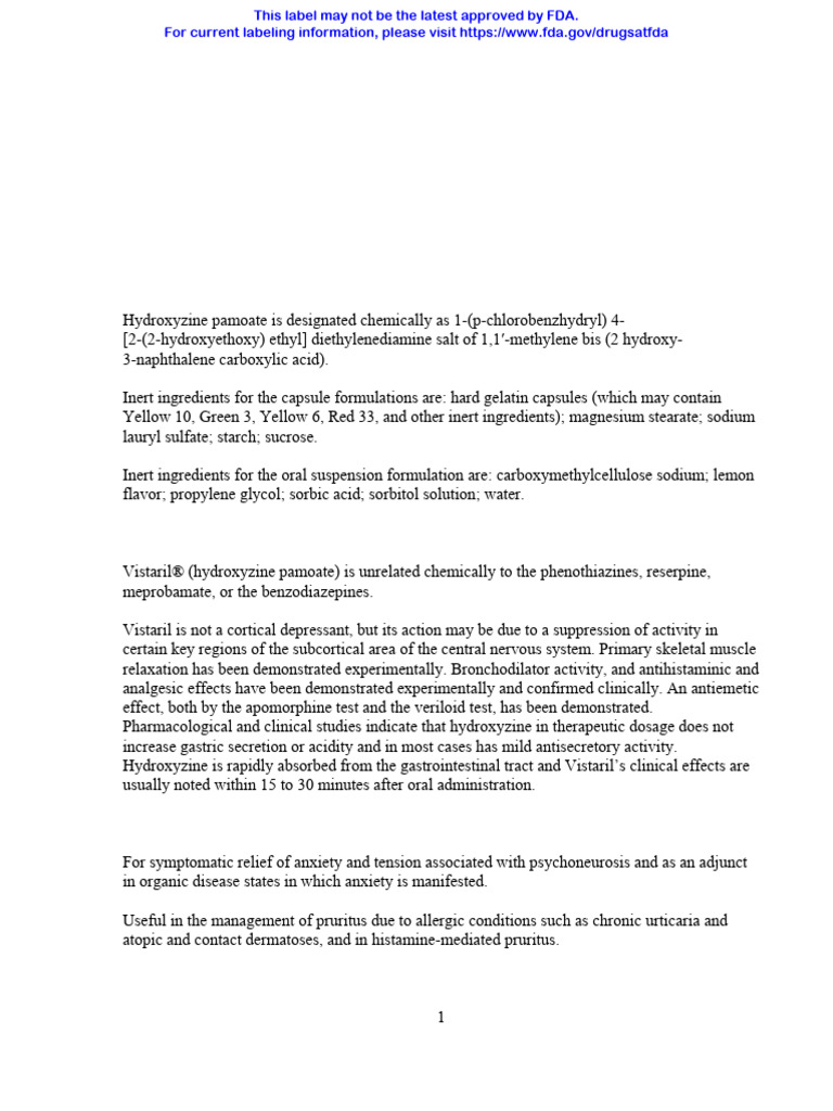 Vistaril®: (Hydroxyzine Pamoate) | PDF | Drugs | Medicine