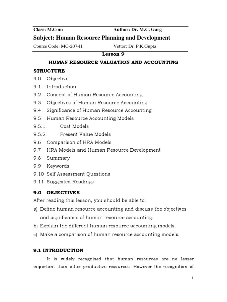 HR Accounting Models | PDF | Resource | Valuation (Finance)