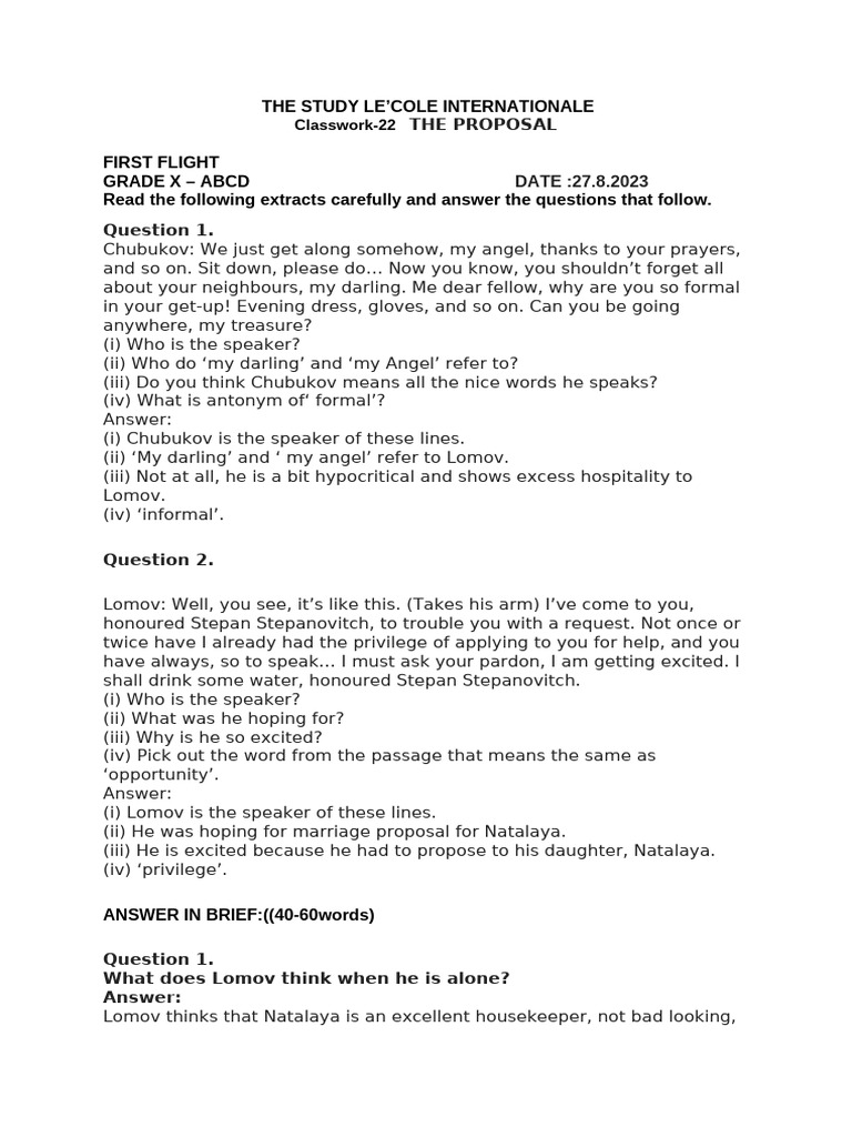 The Proposal Classwork 2023 | PDF