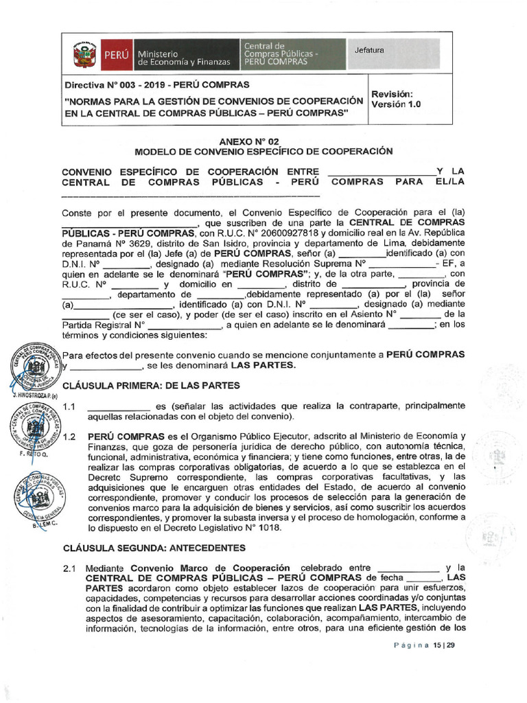 Anexo 02 Modelo de Convenio Especifico de Cooperacion | PDF