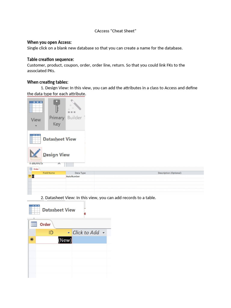 Access CheatSheet | PDF