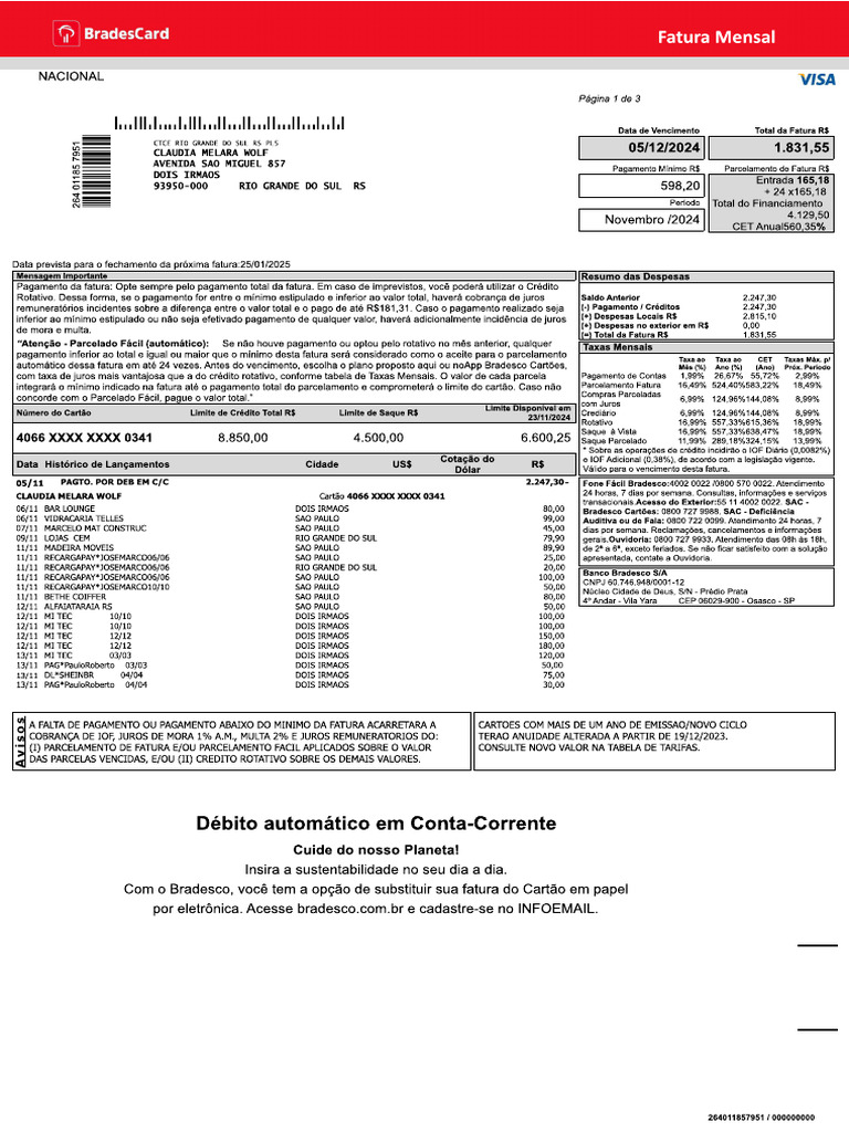 Fatura Bradesco - Visa | PDF
