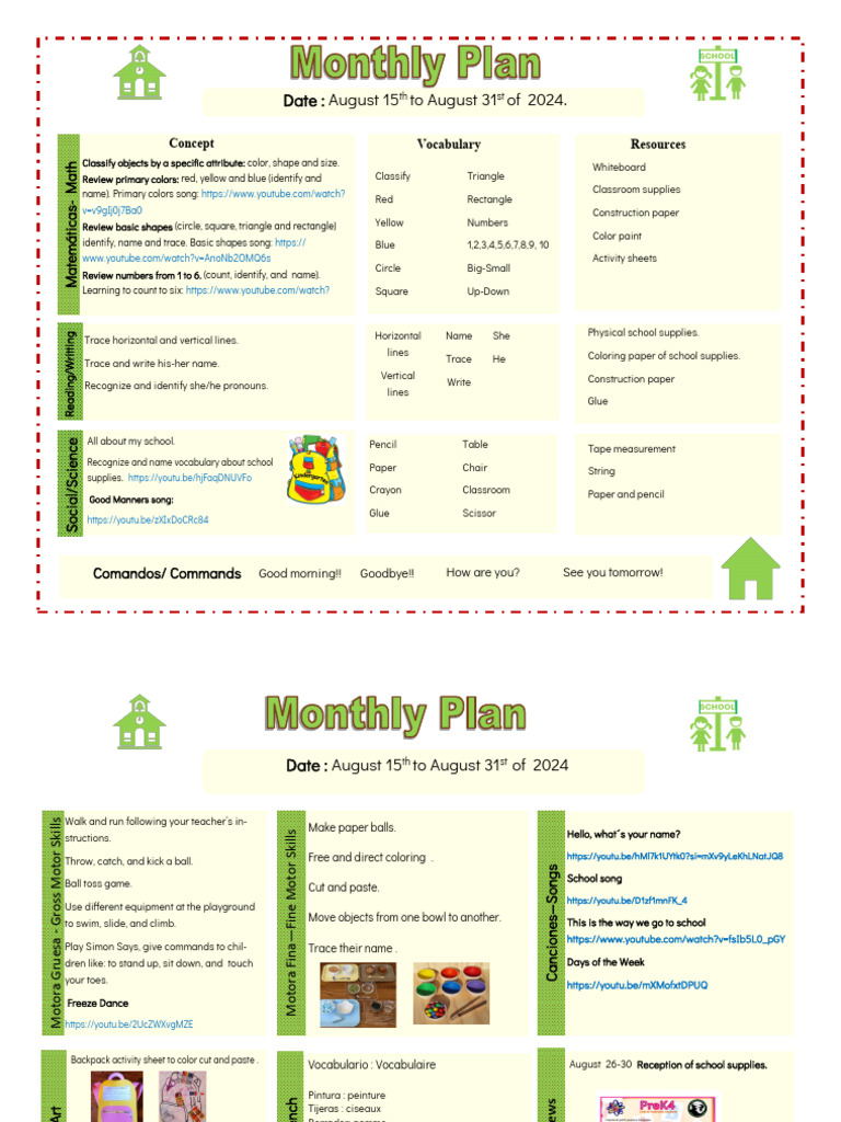 Montly Plan August 15 To August 31. 2024-2025 | PDF