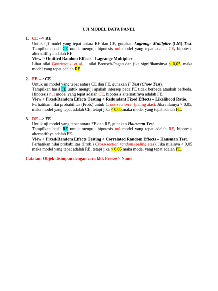 Uji Model Data Panel: RE, FE, CE | PDF