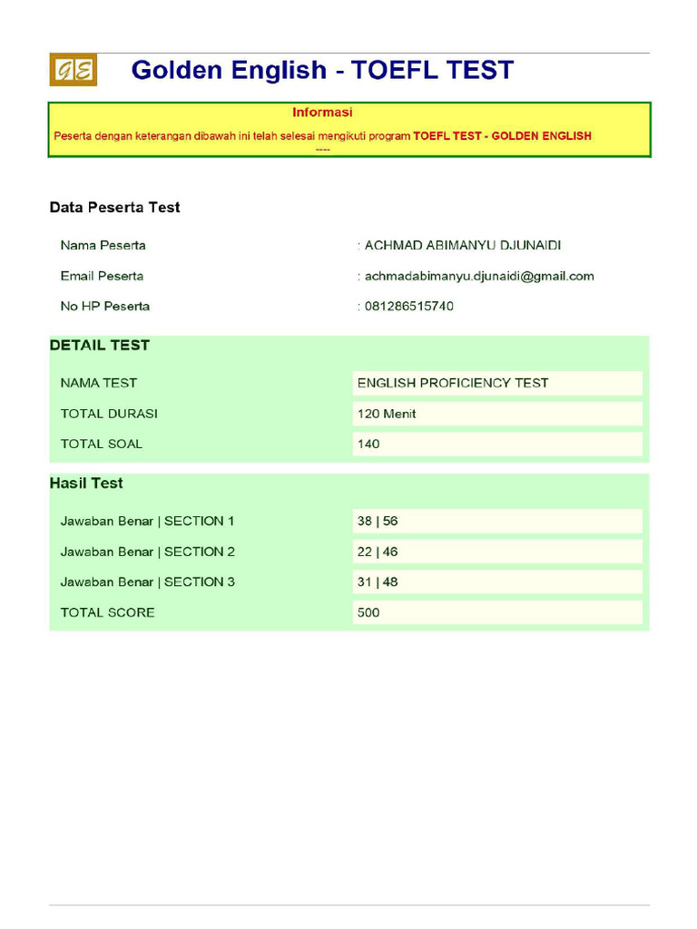 TOEFL English Certificate - Achmad Abimanyu Djunaidi - Compressed | PDF