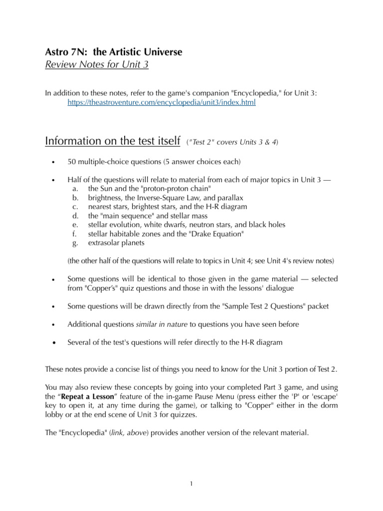 Astro 7N - Unit 3 - Review - Notes 1 1 | PDF | Stars | Sun