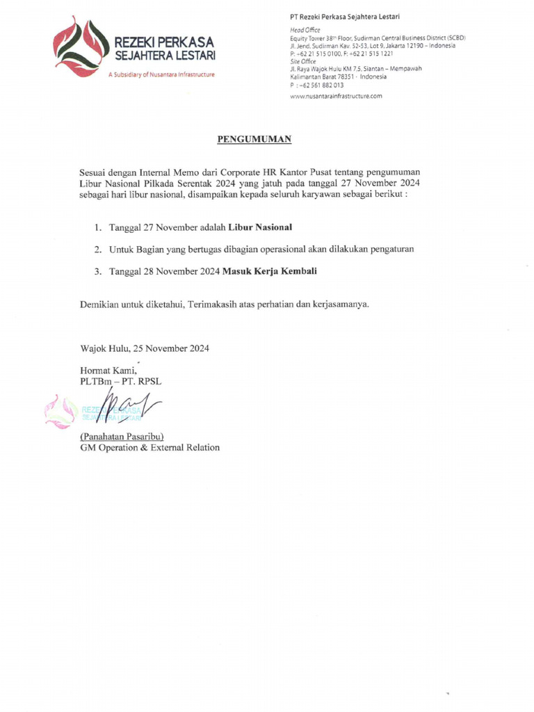 Pengumuman Libur Pilkada 2024 | PDF