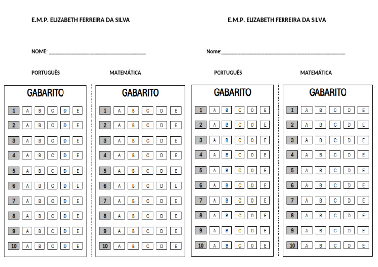MODELO DE GABARITO | PDF