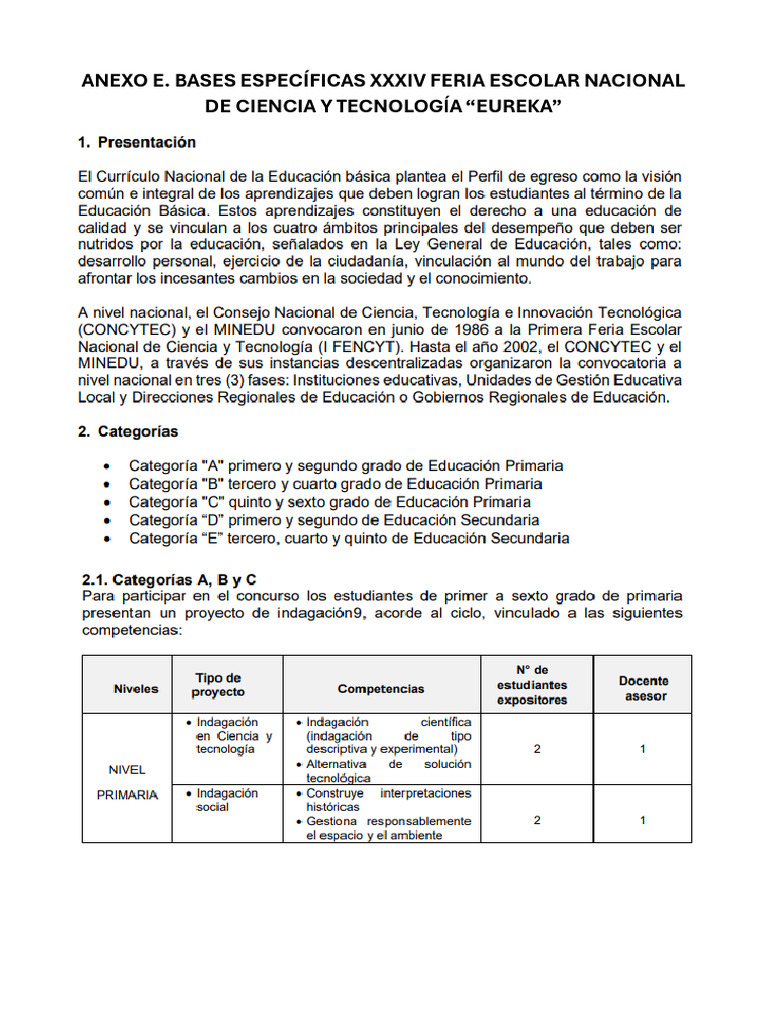 Bases Feria Escolar Eureka 2023 | PDF