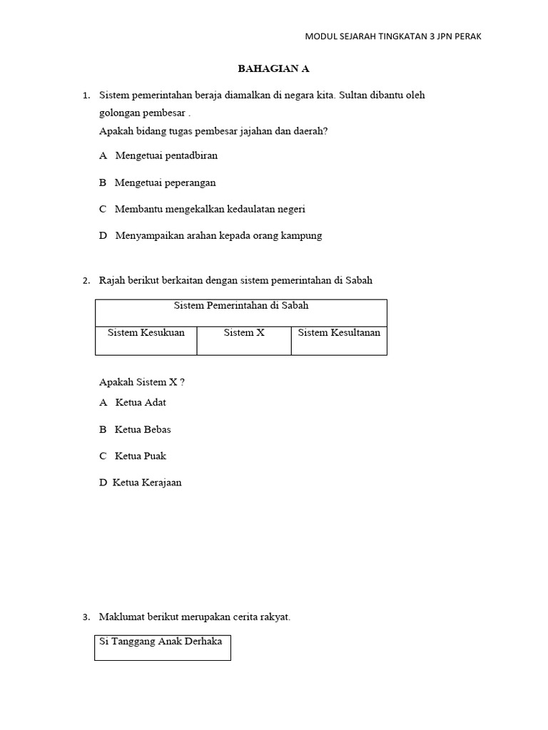 Latihan Sejarah Form 3 | PDF