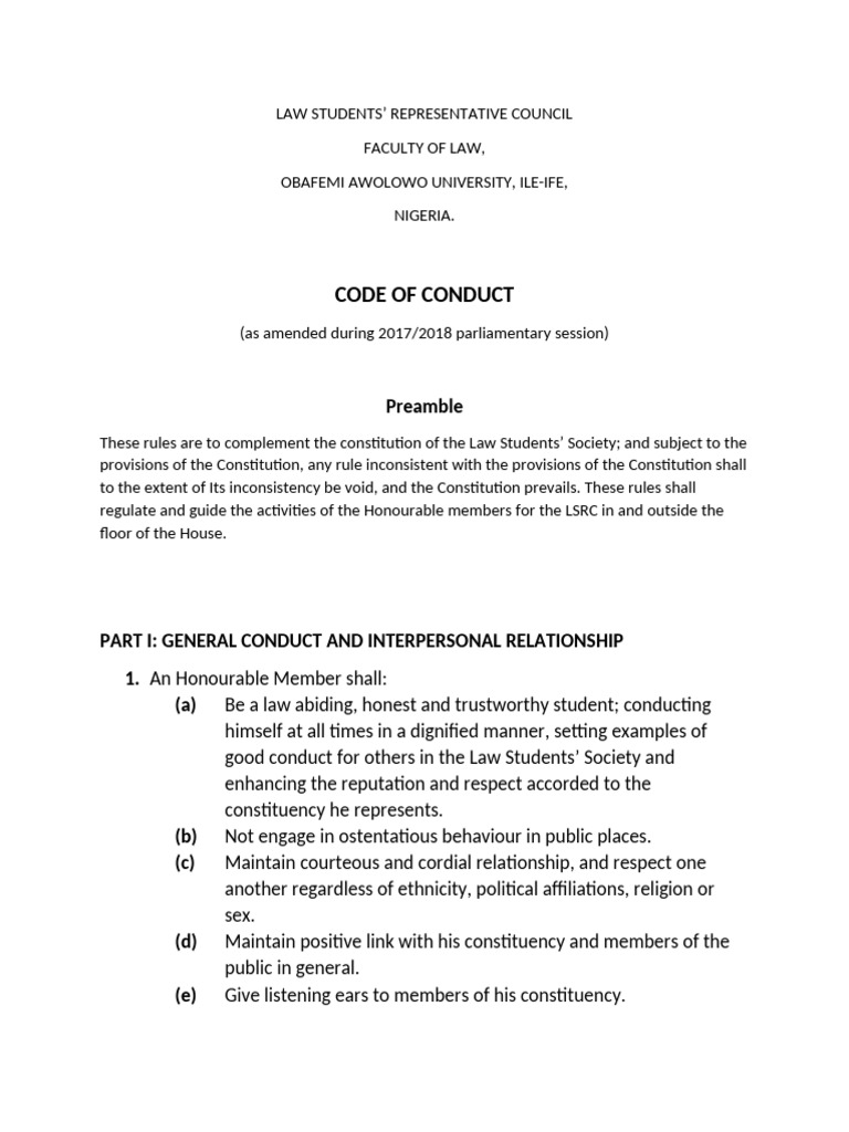 Lsrc Code of Conduct | PDF | United States House Of Representatives ...