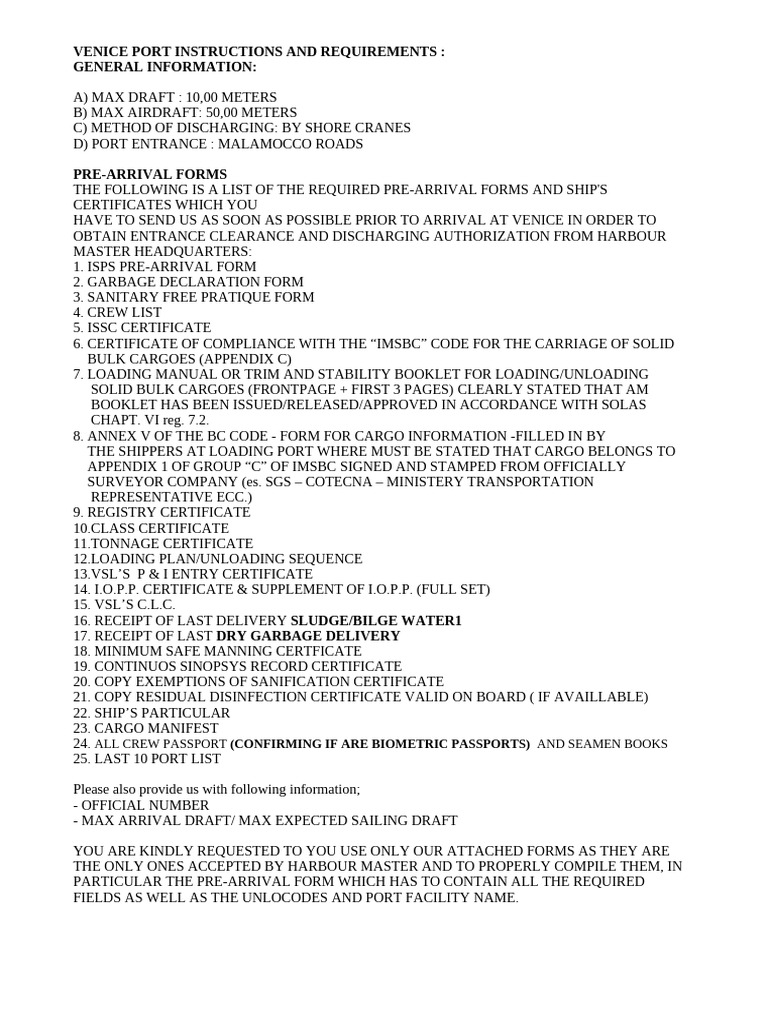 Venice Port Entry Guide | PDF | Ships | Sewage Treatment