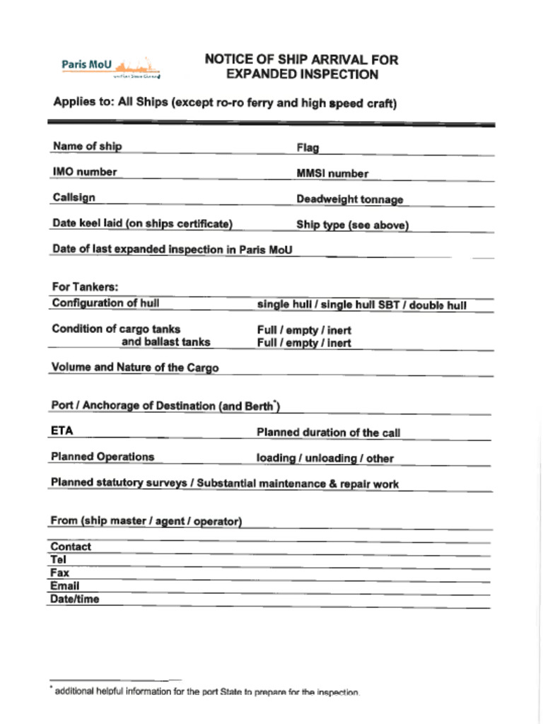 PMOU Ship Arrival Notification | PDF