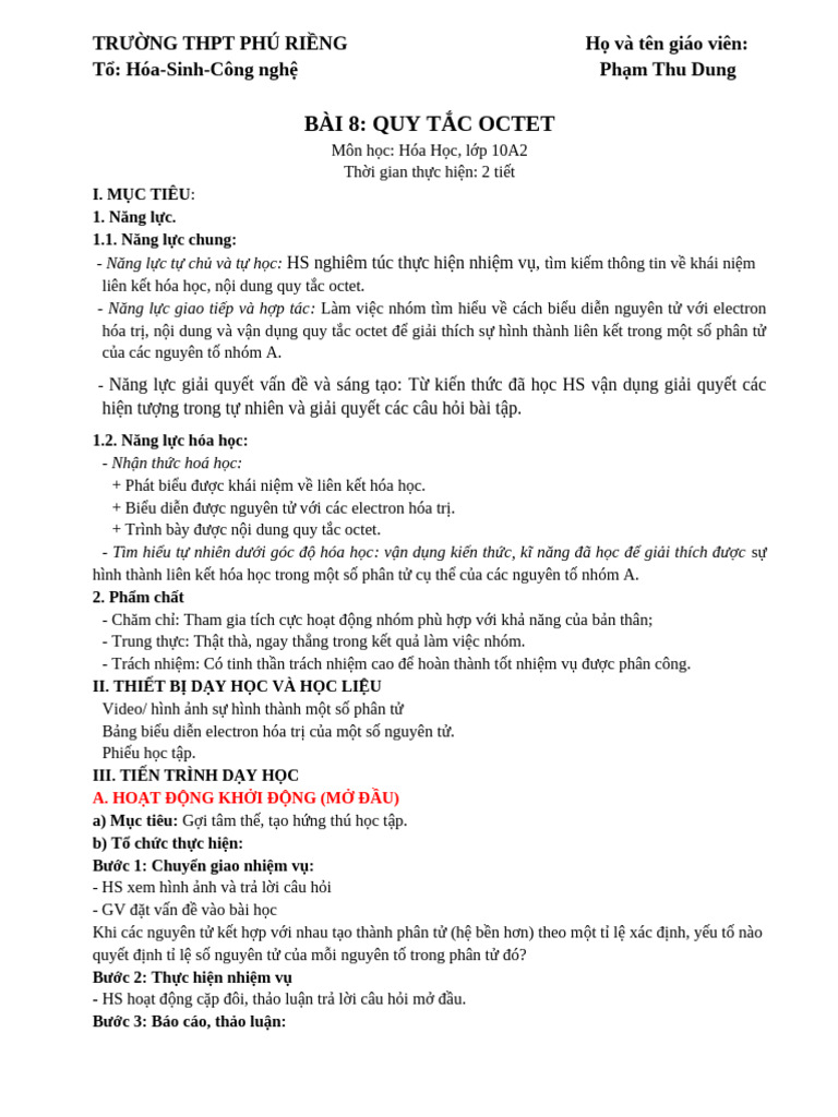 Bài 8 - Quy tắc octet | PDF
