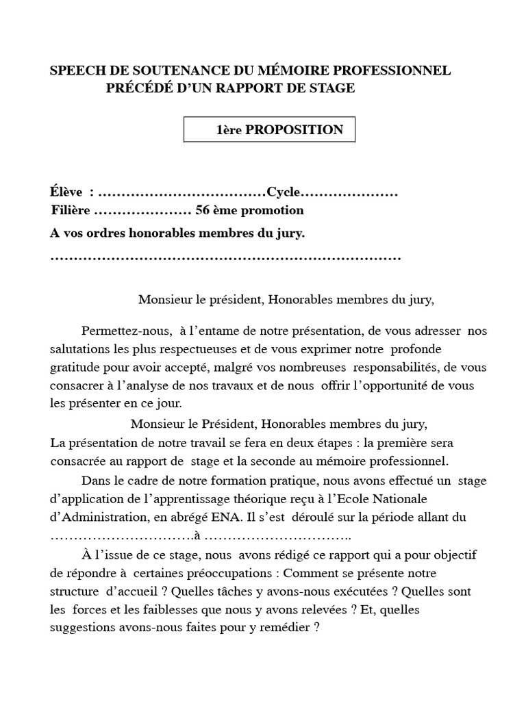 Speech de Soutenance de Mémoire Professionnel | PDF