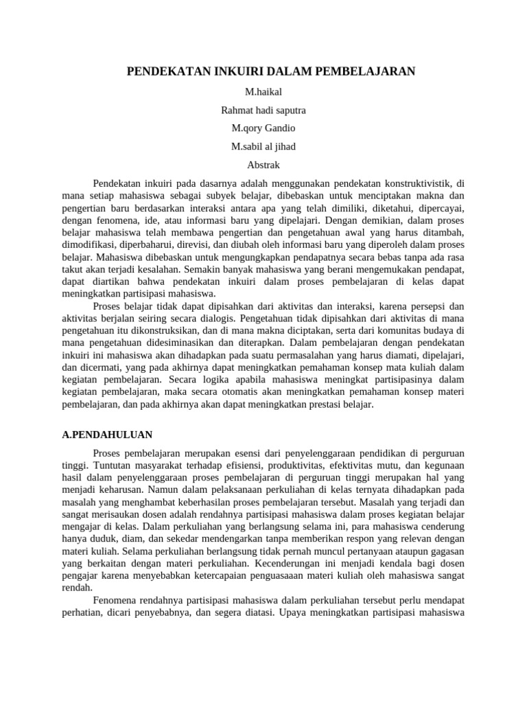 Pendekatan Inkuiri Dalam Pembelajaran | PDF