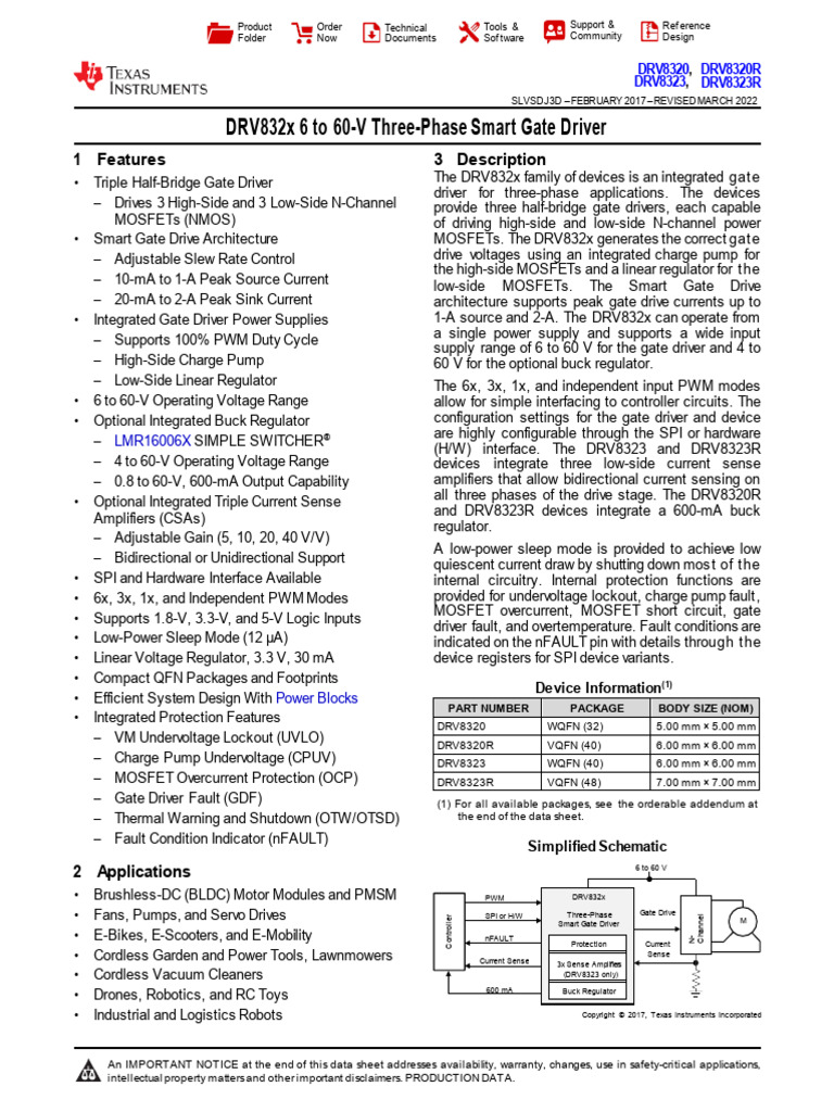 DRV8323 Datasheet (1) | PDF | Mosfet | Field Effect Transistor