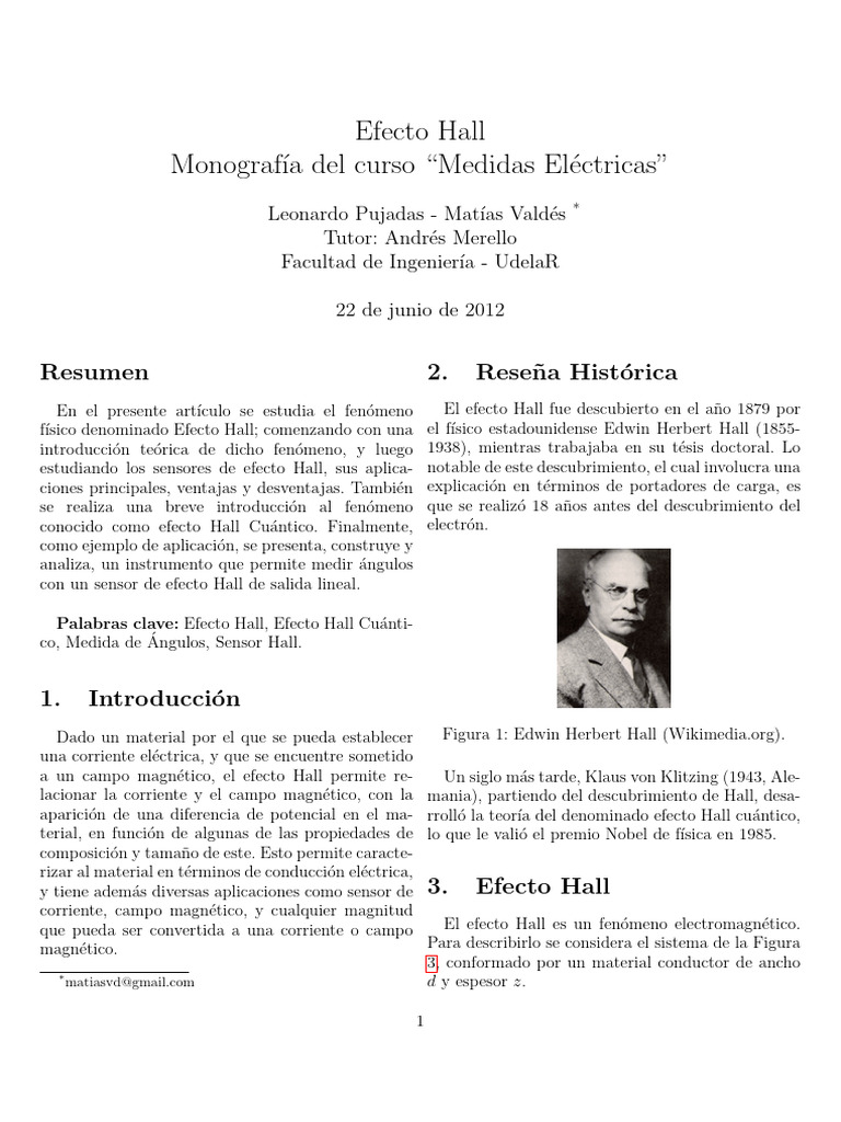 Efecto Hall | PDF | Corriente eléctrica | Campo magnético