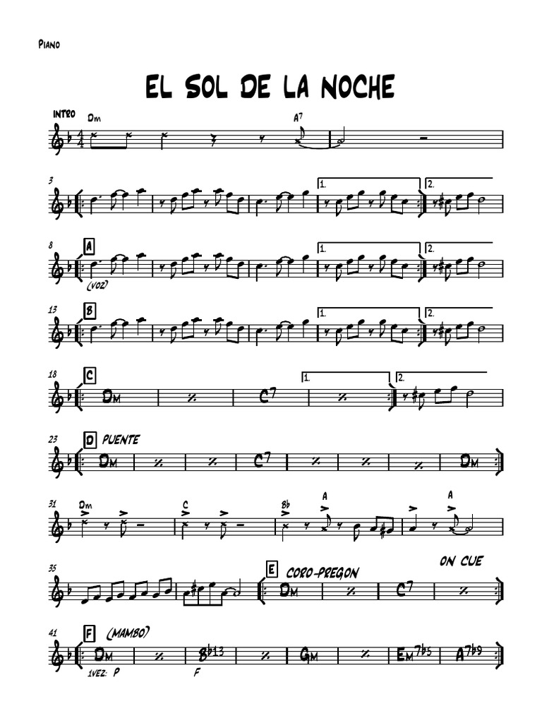 EL SOL DE LA NOCHE PIANO - Piano | PDF