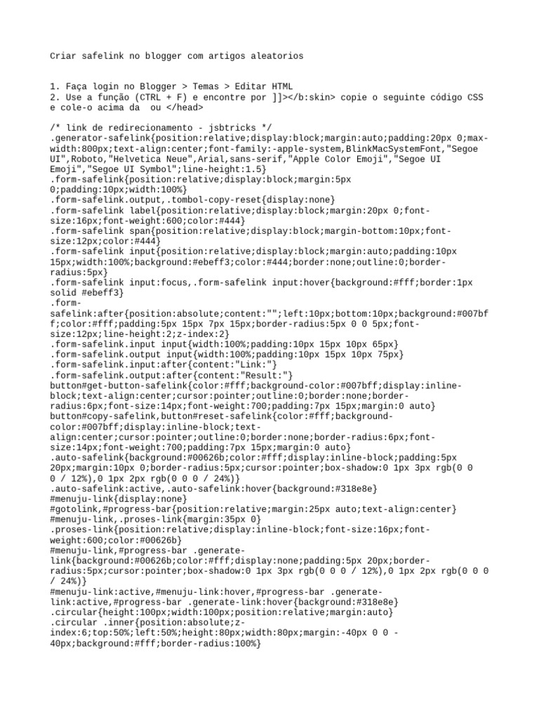 Criar Safelink no Blogger com CSS e JS | PDF | Printing | Graphic Design