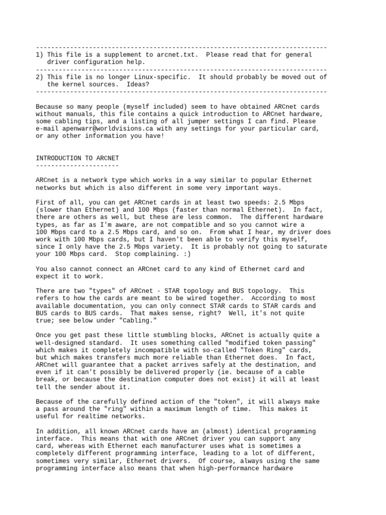 Arcnet Hardware | PDF | Ethernet | Network Topology