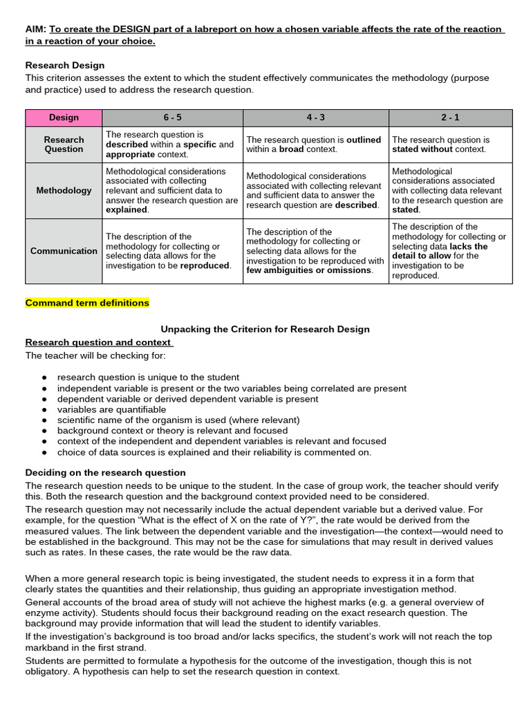 Designing An Investigation (Summative - Criteria B) | PDF | Methodology ...