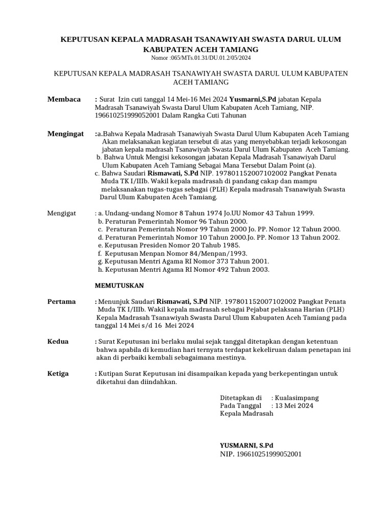 Surat PLT Buk Risma | PDF