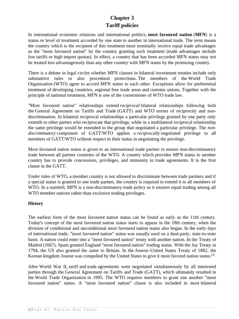 Chapter 3 Tarrif Policies | PDF | Most Favoured Nation | Economies