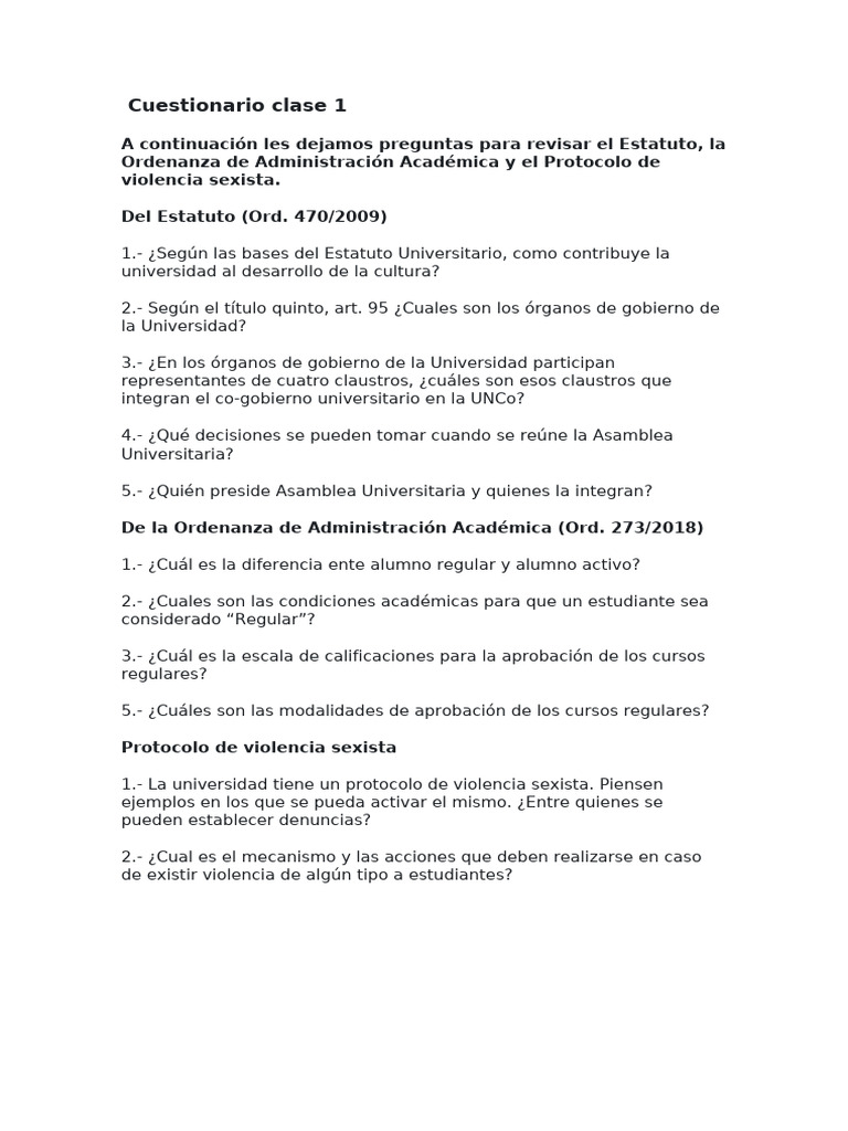 Cuestionario Clase 1 - Iem | PDF