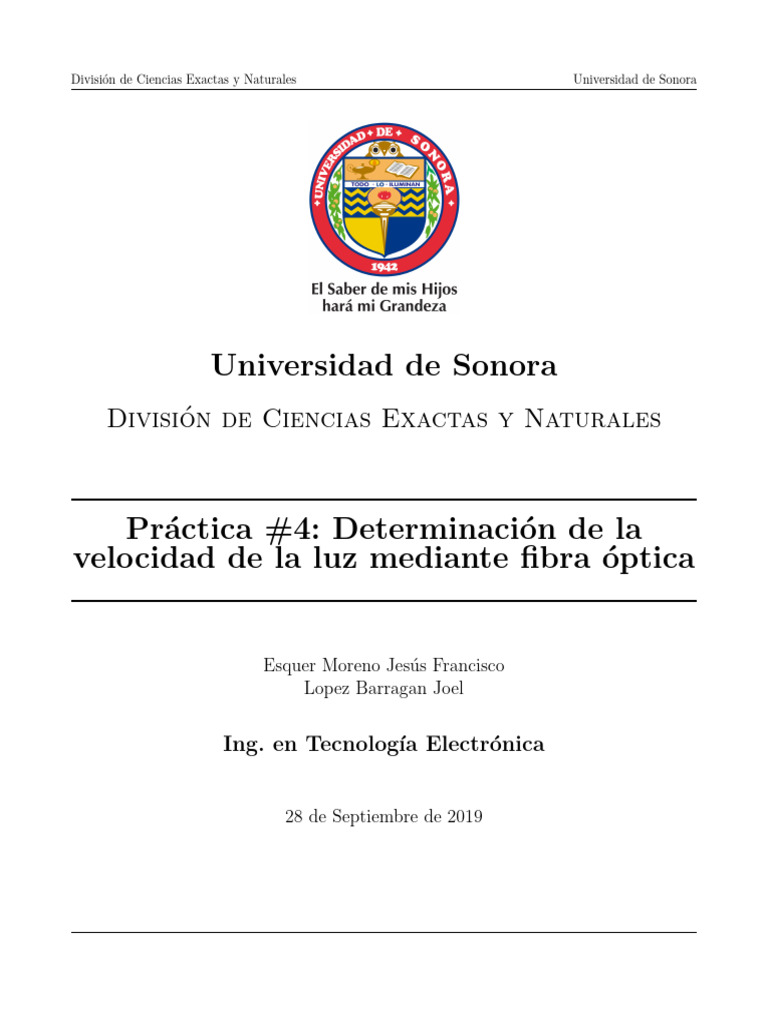 PR Ctica 4 Determinaci N de La Velocidad de La Luz Mediante Fibra Ptica | PDF | Refracción | Ligero