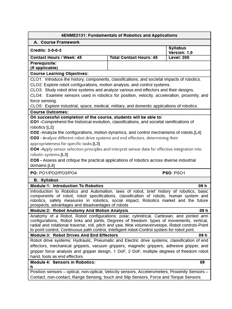 4ENME2131 Fundamentals of Robotics and Applications | PDF | Robotics ...