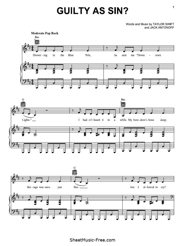 Guilty As Sin Sheet Music Taylor Swift | PDF