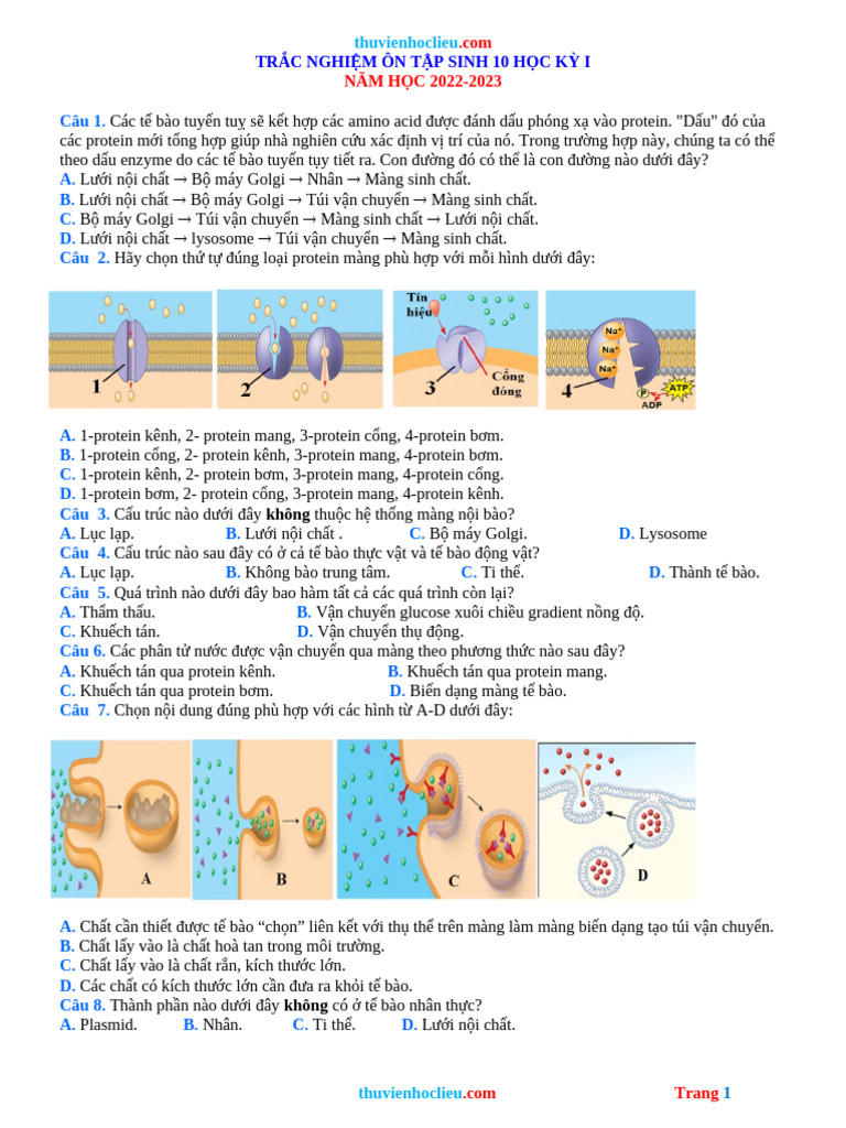 thuvienhoclieu.com-Trac-nghiem-on-tap-Sinh-Hoc-10-HK1-nam-2022-2023 2 | PDF