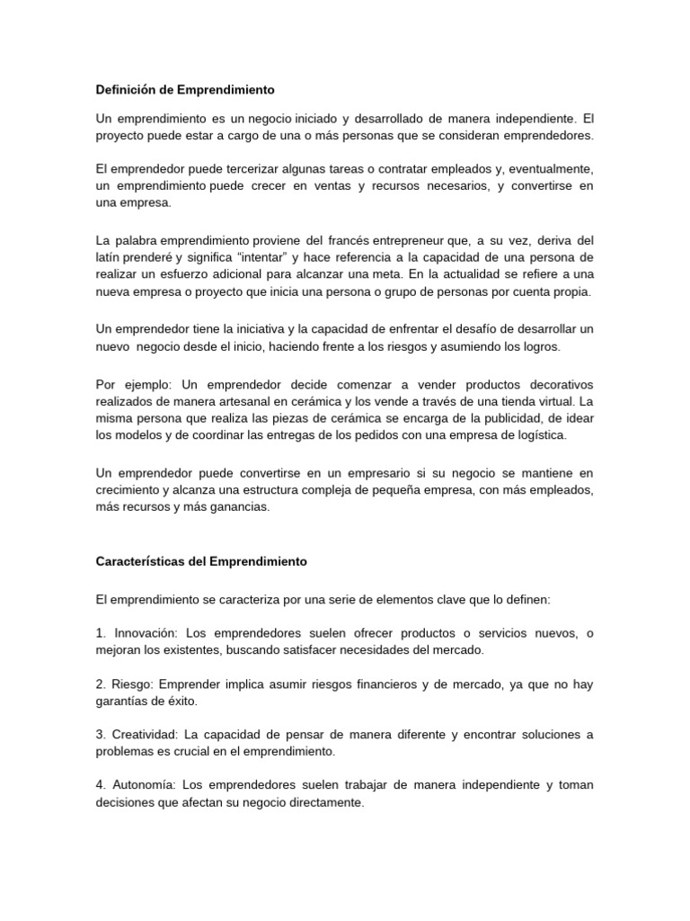 Definición de Emprendimiento | PDF | Iniciativa empresarial | Economias