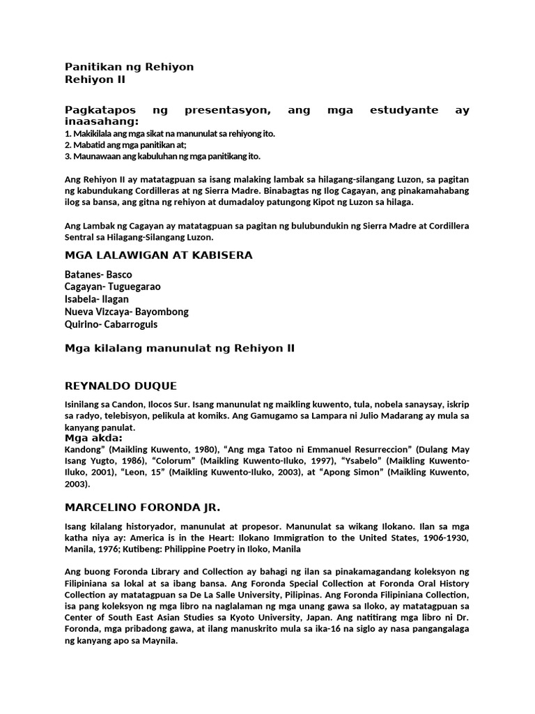 Panitikan NG Rehiyon 2 | PDF