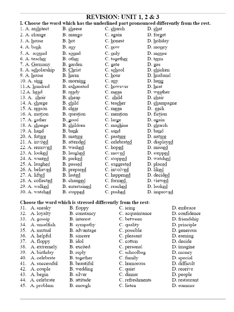 Grade 11 - Revision Unit 1,2,3 | PDF