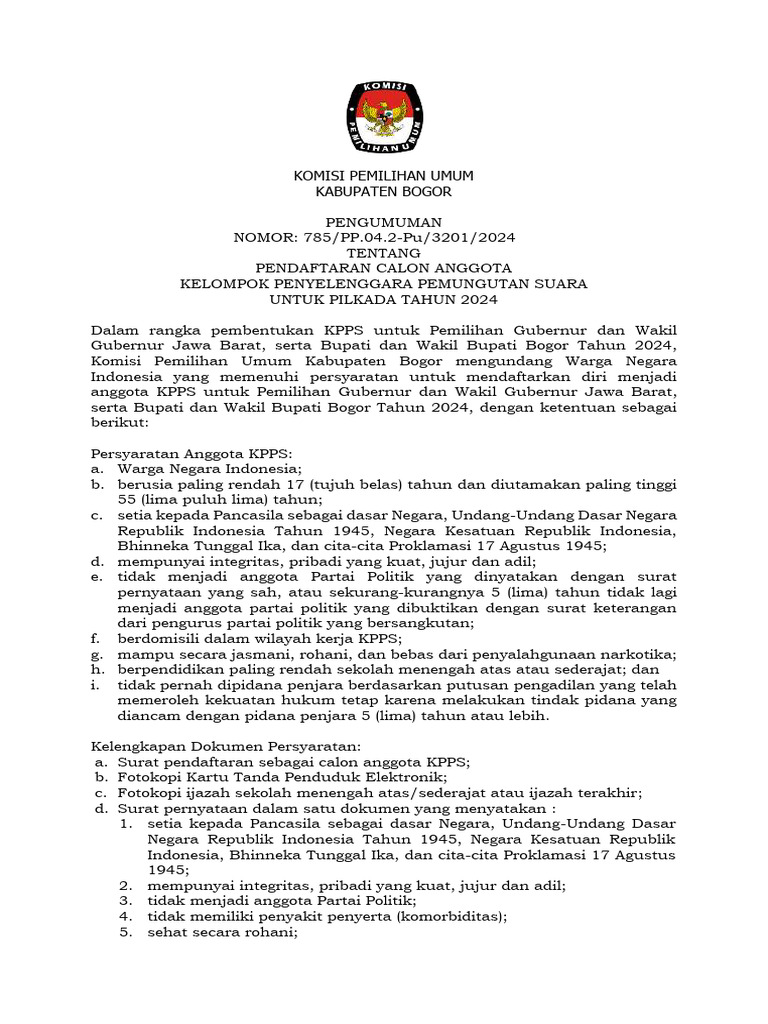 Pengumuman Kpu Pendaftaran Kpps Fix | PDF