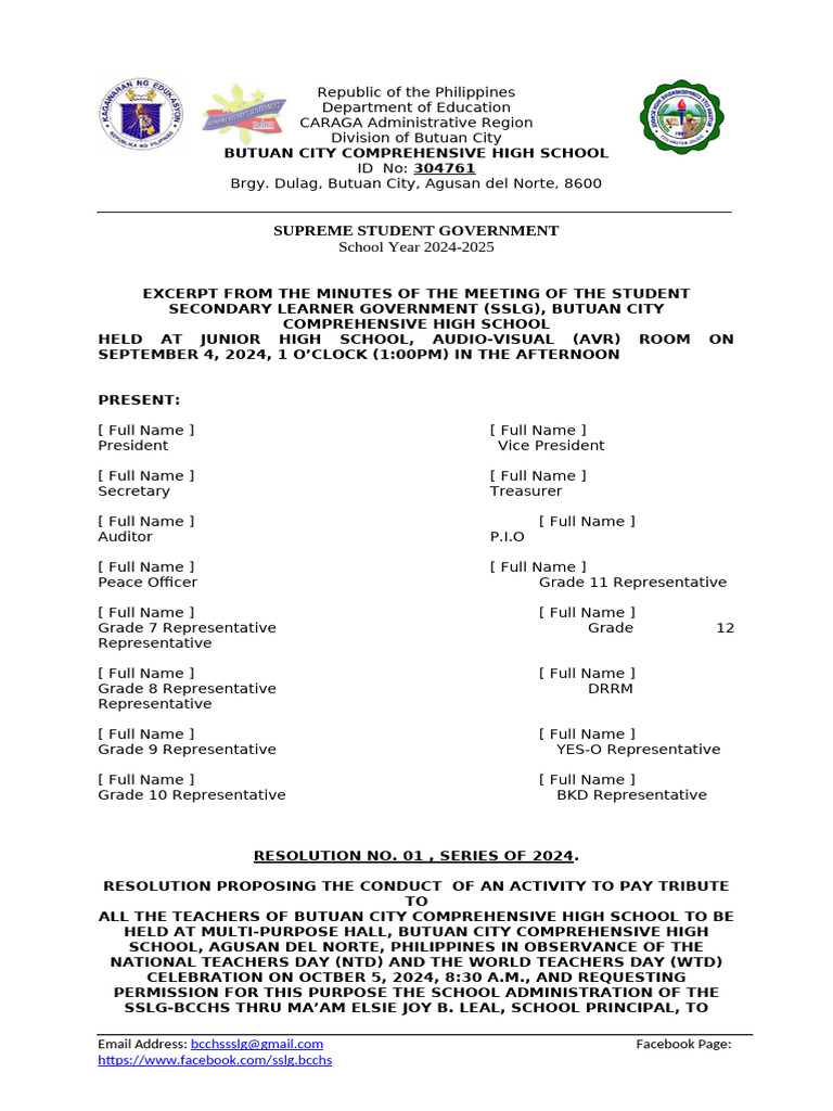 SSLG Resolution Sample For NTD Celeb | PDF
