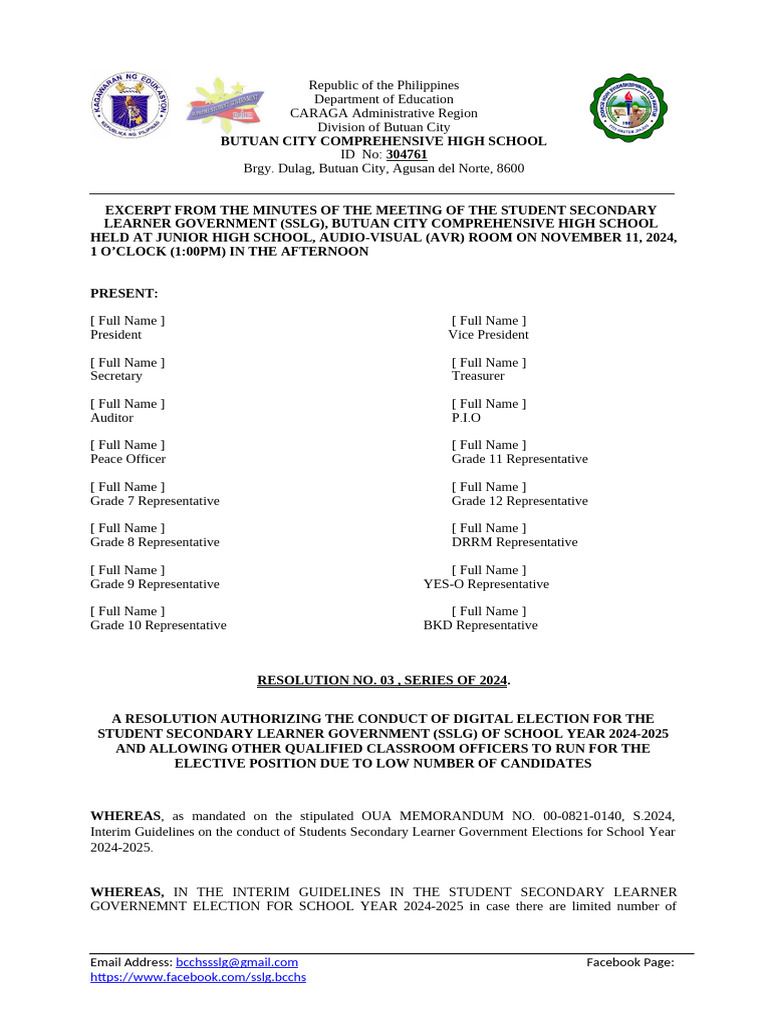 SSLG Resolution Sample For SSLG Digital Election | PDF | Government