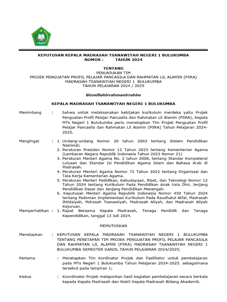 SK Tim Projek P5ra Tp. 2024-2025 | PDF