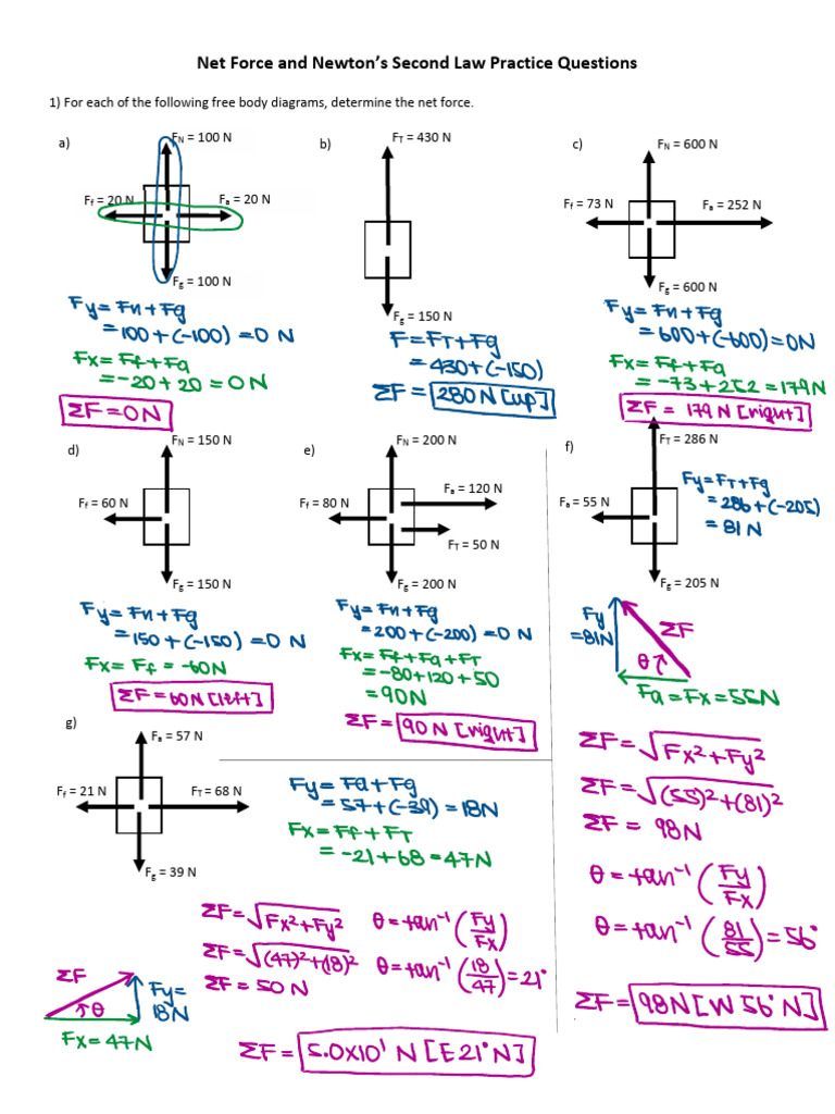 Net Force and Newton's Law Exercises | PDF | Force | Mass