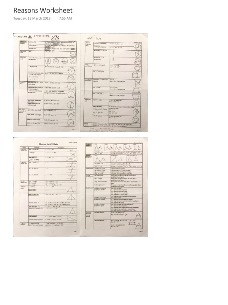 Reasons Worksheet | PDF