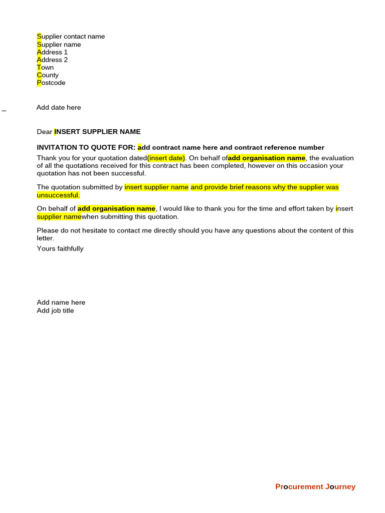 Quotation Regret Letter Template | PDF