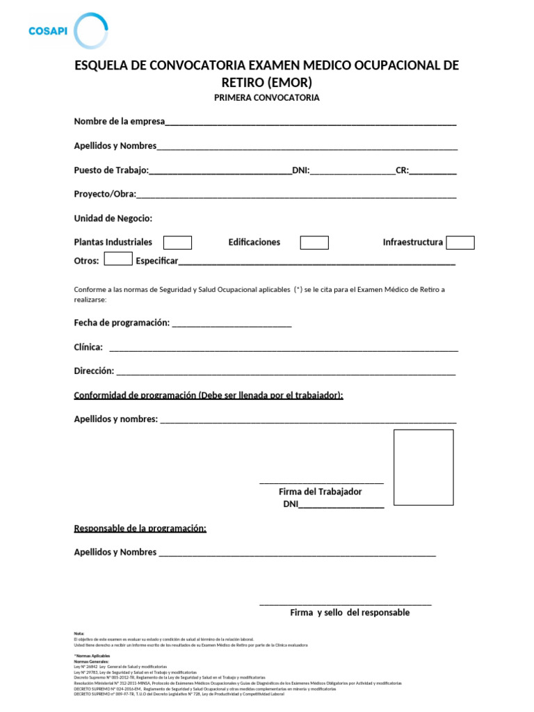 Convocatoria Examen Médico de Retiro | PDF