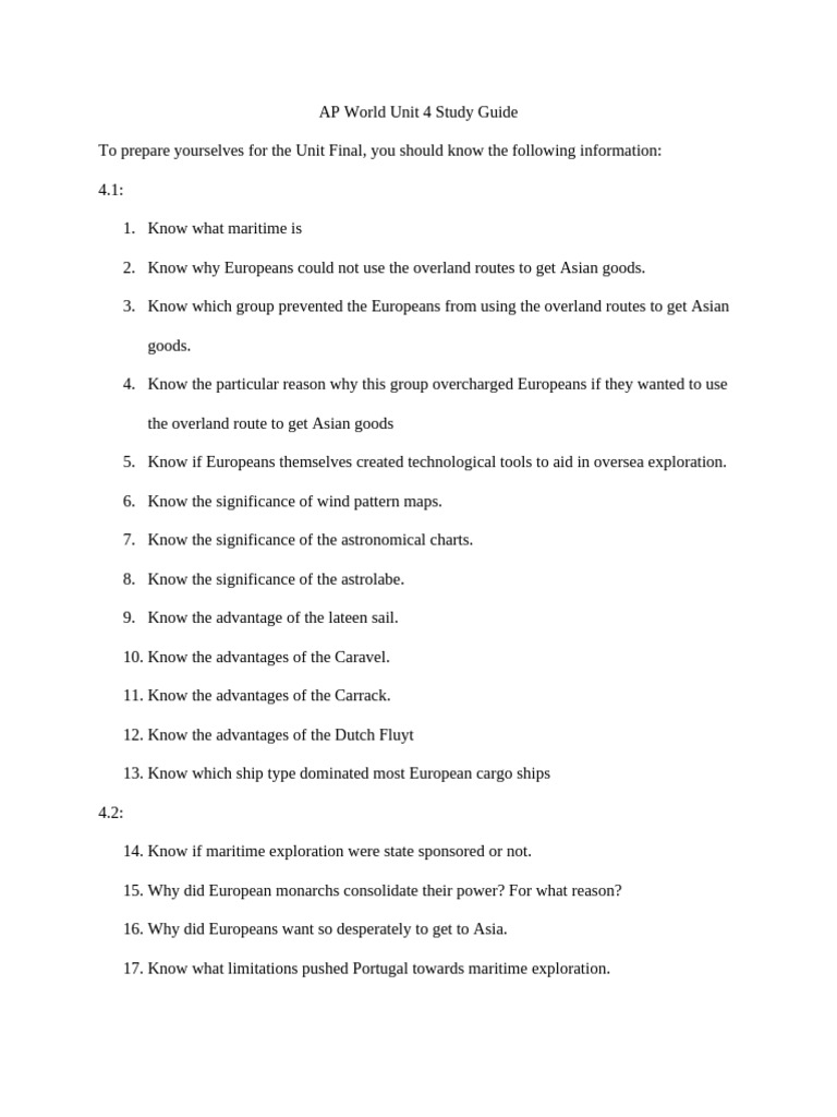 AP World Unit 4 Study Guide | PDF | Slavery | Spanish Empire