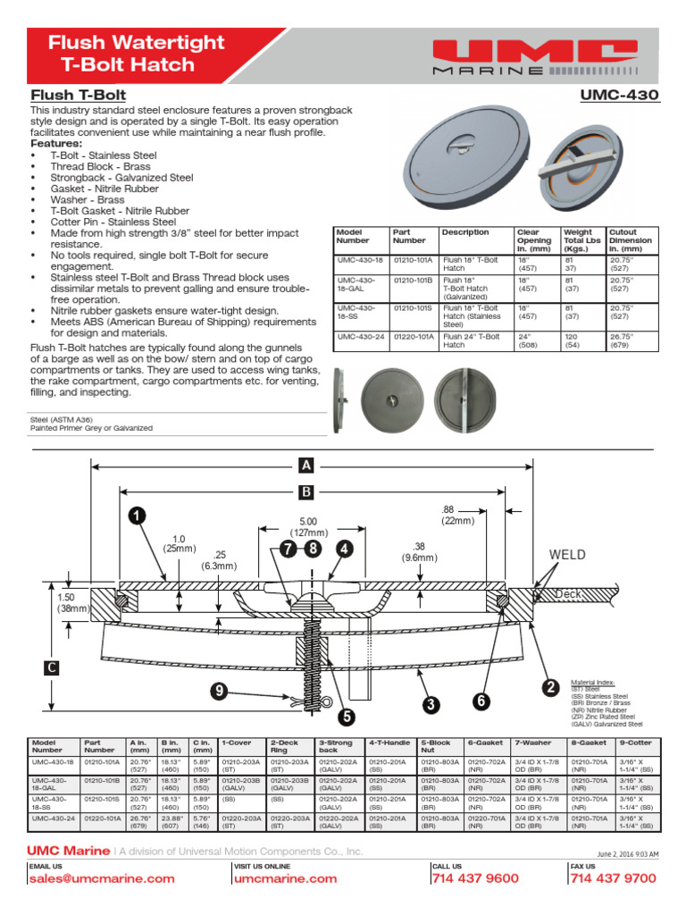 Flush T-Bolt Hatches Specifications | PDF | Metals | Materials